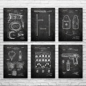 Police Patent Wall Art Set of 6 | Poster, Canvas or Framed | Officers ...