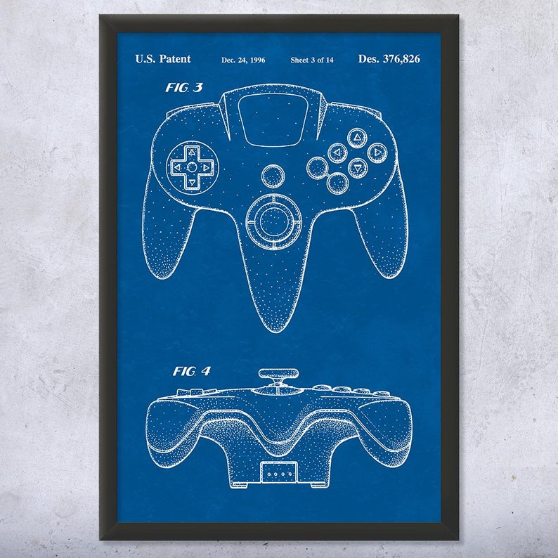 Framed N64 Controller Wall Art Print Video Game Gift - Etsy