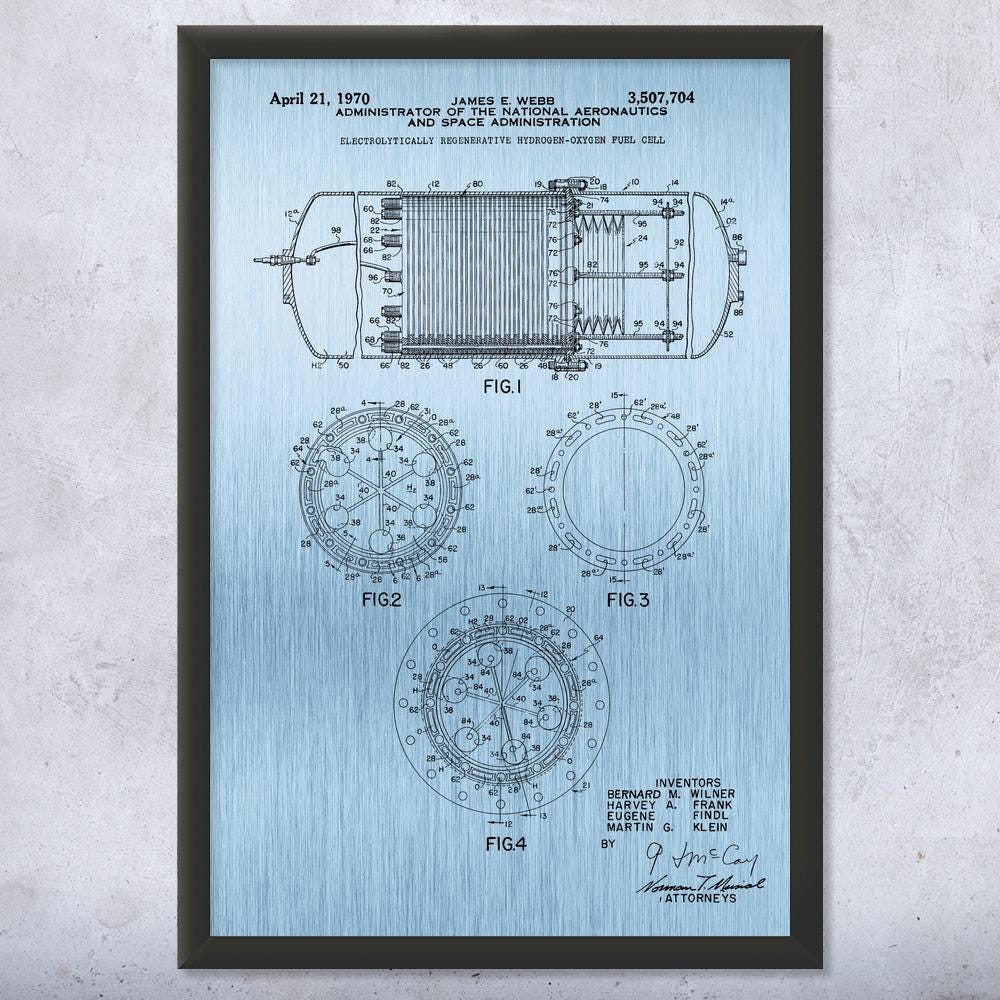 Hydrogen Fuel Cell Patent Art Print: Engineering Gifts, NASA Blueprint ...