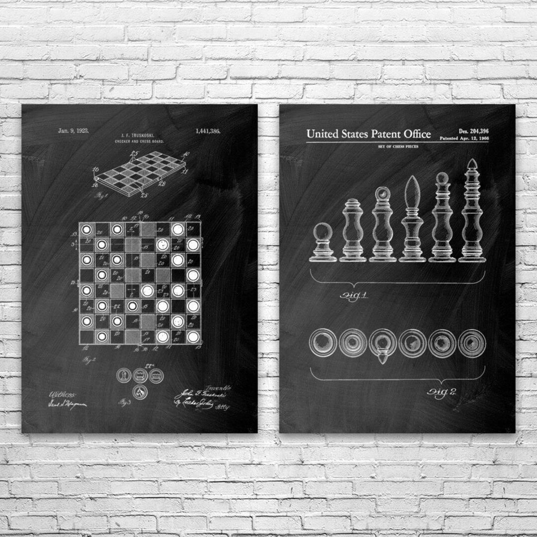 Chess Patent Wall Art Set of 2 | Poster, Canvas or Framed | Board Game ...