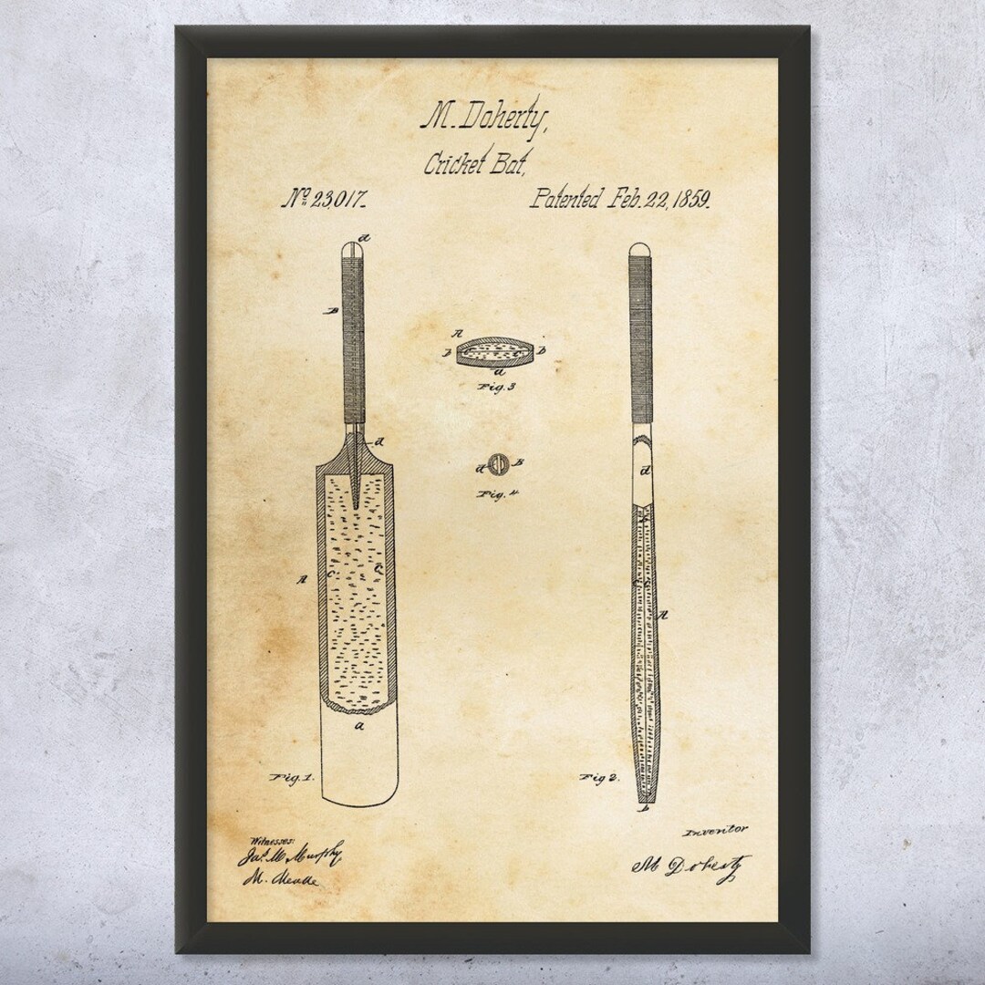 Cricket Bat Patent Framed Print Sports Decor Cricket Gift - Etsy