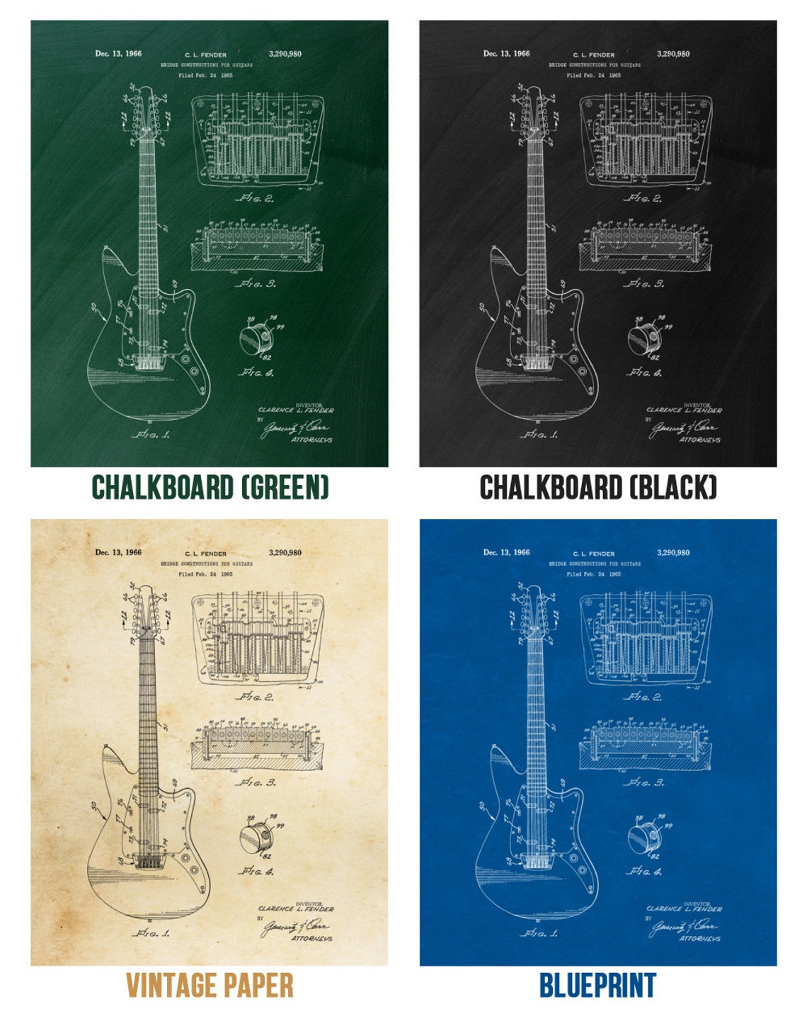 Electric Guitar Posters Set of 3 Musician Gift Guitar Wall | Etsy