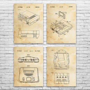 Game Console Patent Wall Art Set of 4 | Poster, Canvas or Framed ...
