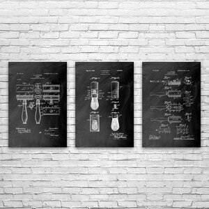 Shaving Razor Posters Set of 3, Shaving Gift, Safety Razor Art, Beard ...