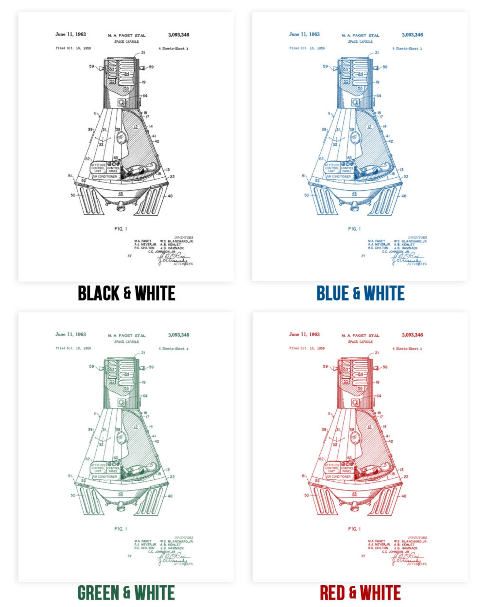 Mercury Space Capsule Poster Print NASA Wall Art Astronaut - Etsy
