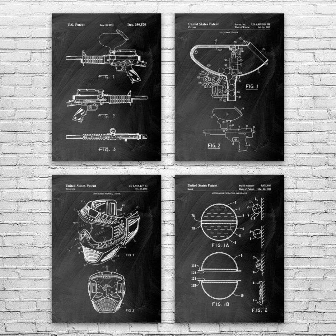 Paintball Patent Wall Art Set of 4 | Poster, Canvas or Framed ...