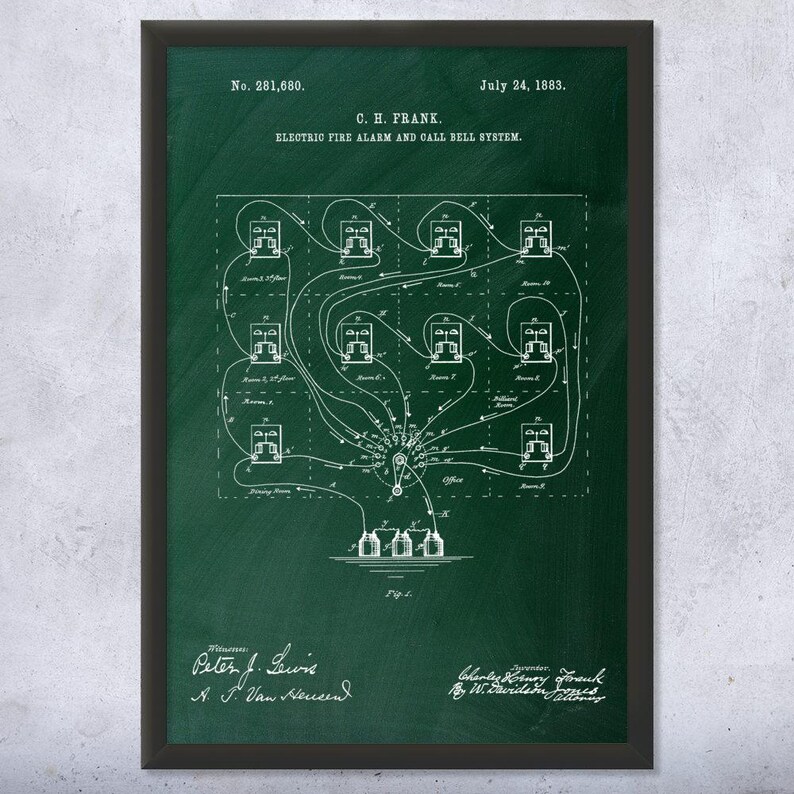 Fire Alarm System Patent Art Print: Bell Hanger Gift, Alarm Installer ...