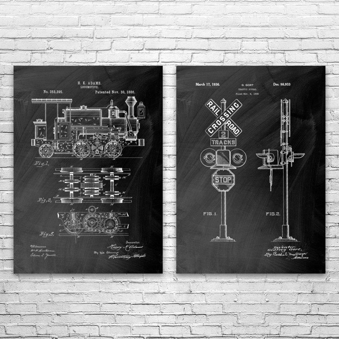 Train Patent Wall Art Set of 2 | Poster, Canvas or Framed | Train ...