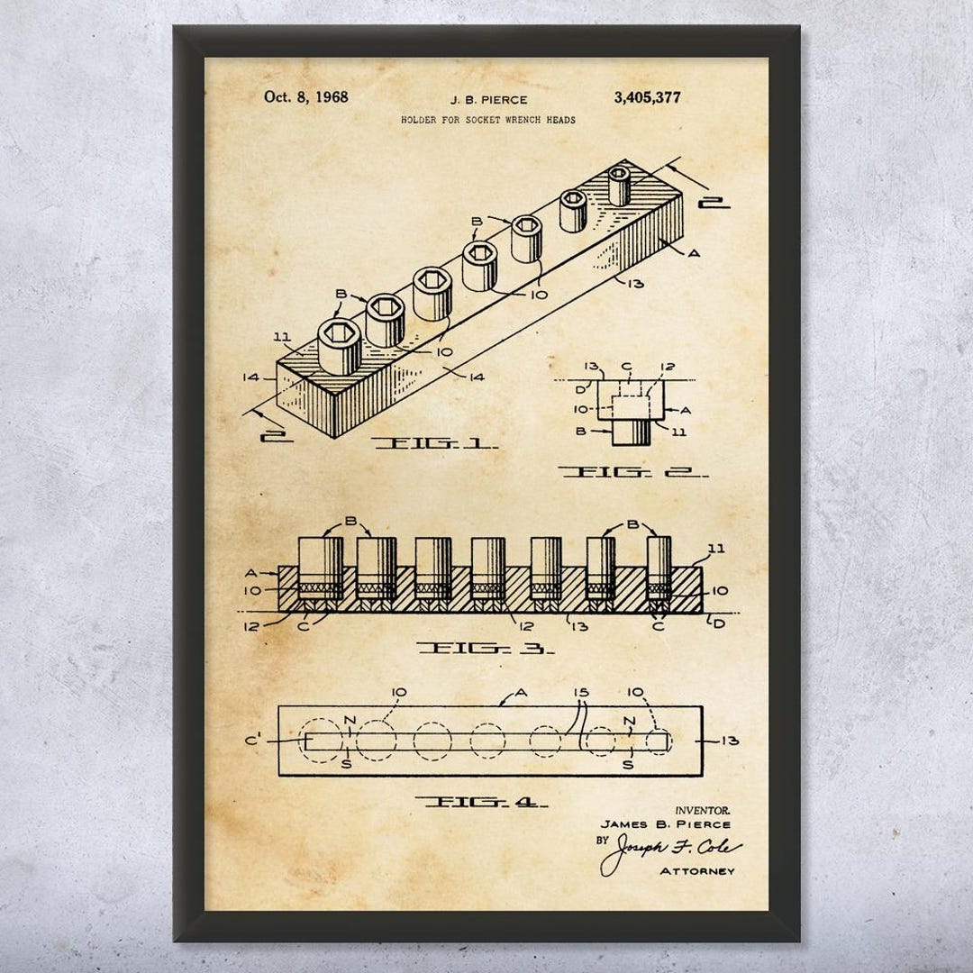 Wrench Socket Holder Patent Art Print: Repair Shop Art, Workshop Decor ...