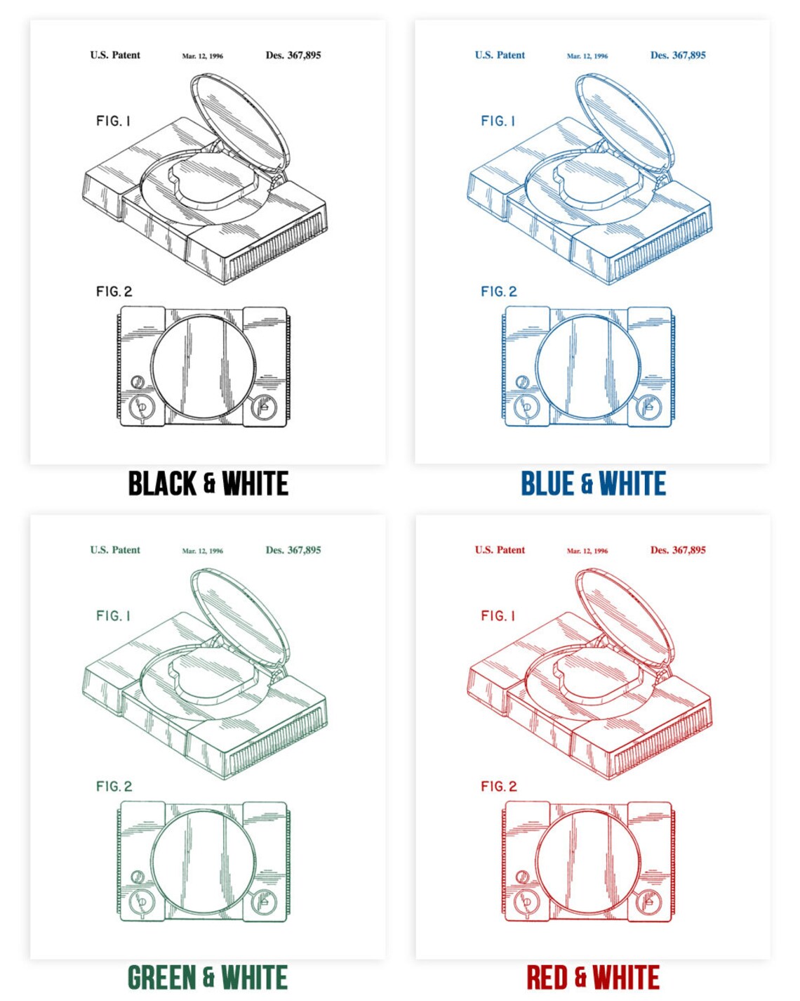 PS1 Console Poster Print Arcade Wall Art PS1 Blueprint - Etsy