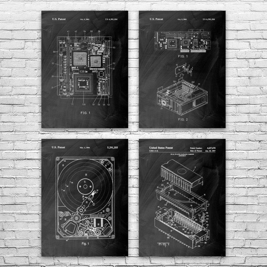 Computer Hardware Patent Wall Art Set of 4: Computer Decor, Lab Art - Etsy