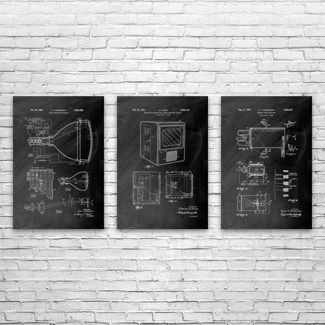 Retro TV Posters Set of 3, Engineer Gifts, Technology Art, TV Blueprint ...