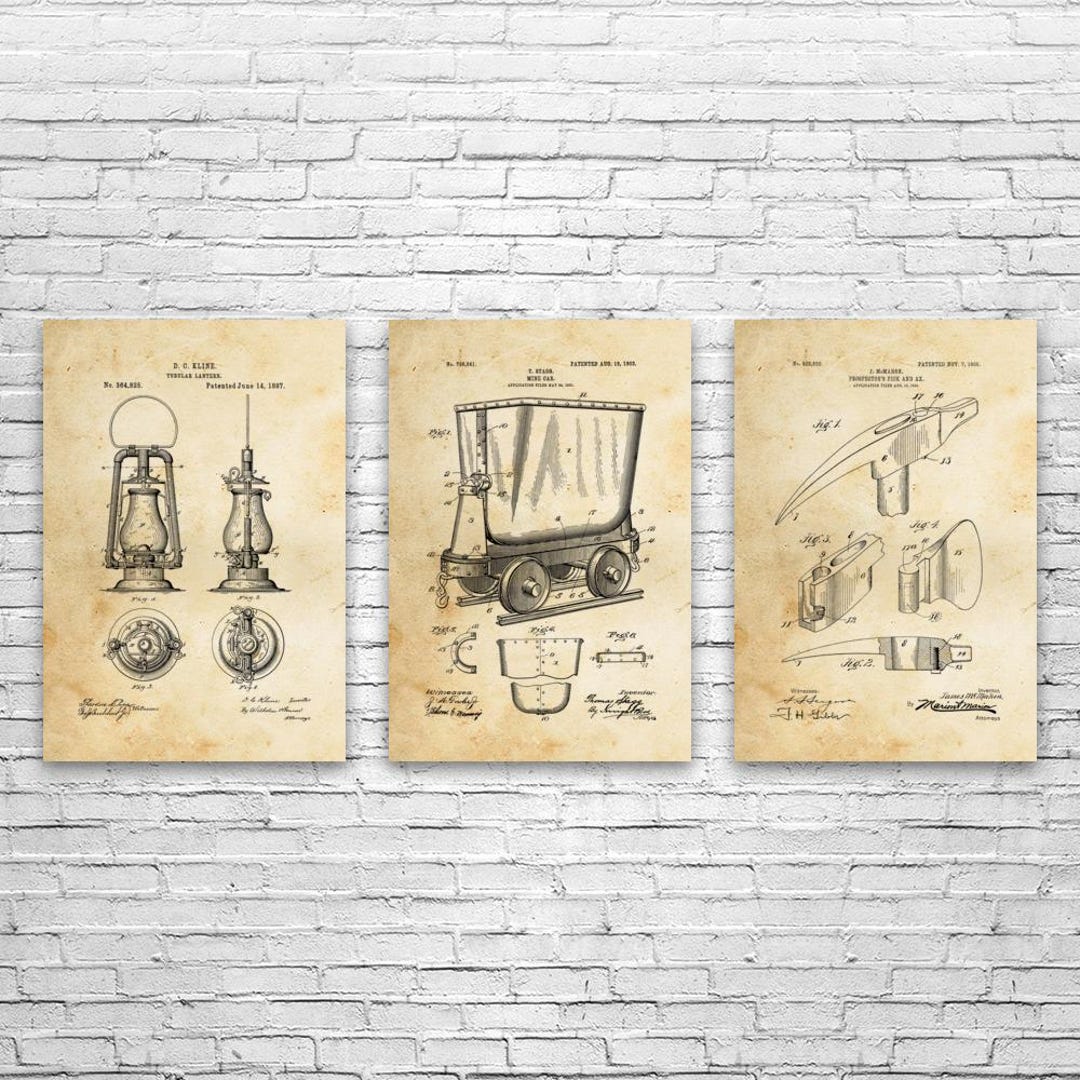 Mining Patent Wall Art Set of 3 | Poster, Canvas or Framed | Miner Gift ...