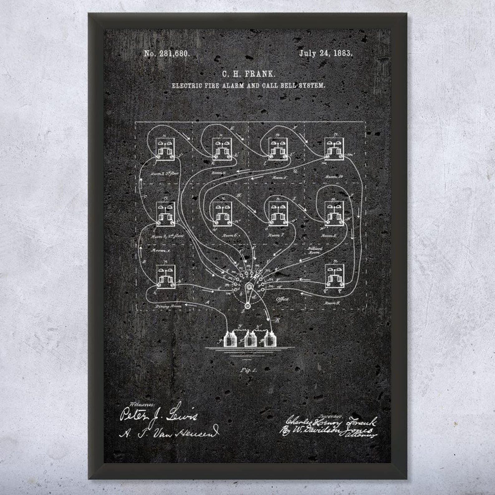 Fire Alarm System Patent Art Print: Bell Hanger Gift, Alarm Installer ...