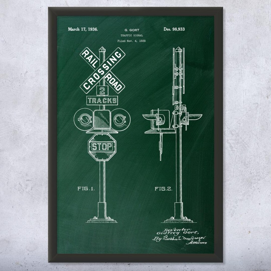 Framed Railroad Crossing Signal Wall Art Print, Train Station Art ...