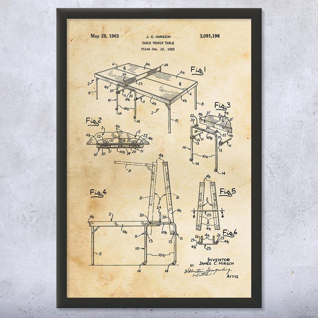 Ping Pong Table Patent Wall Art Poster, Canvas or Framed Game Room ...