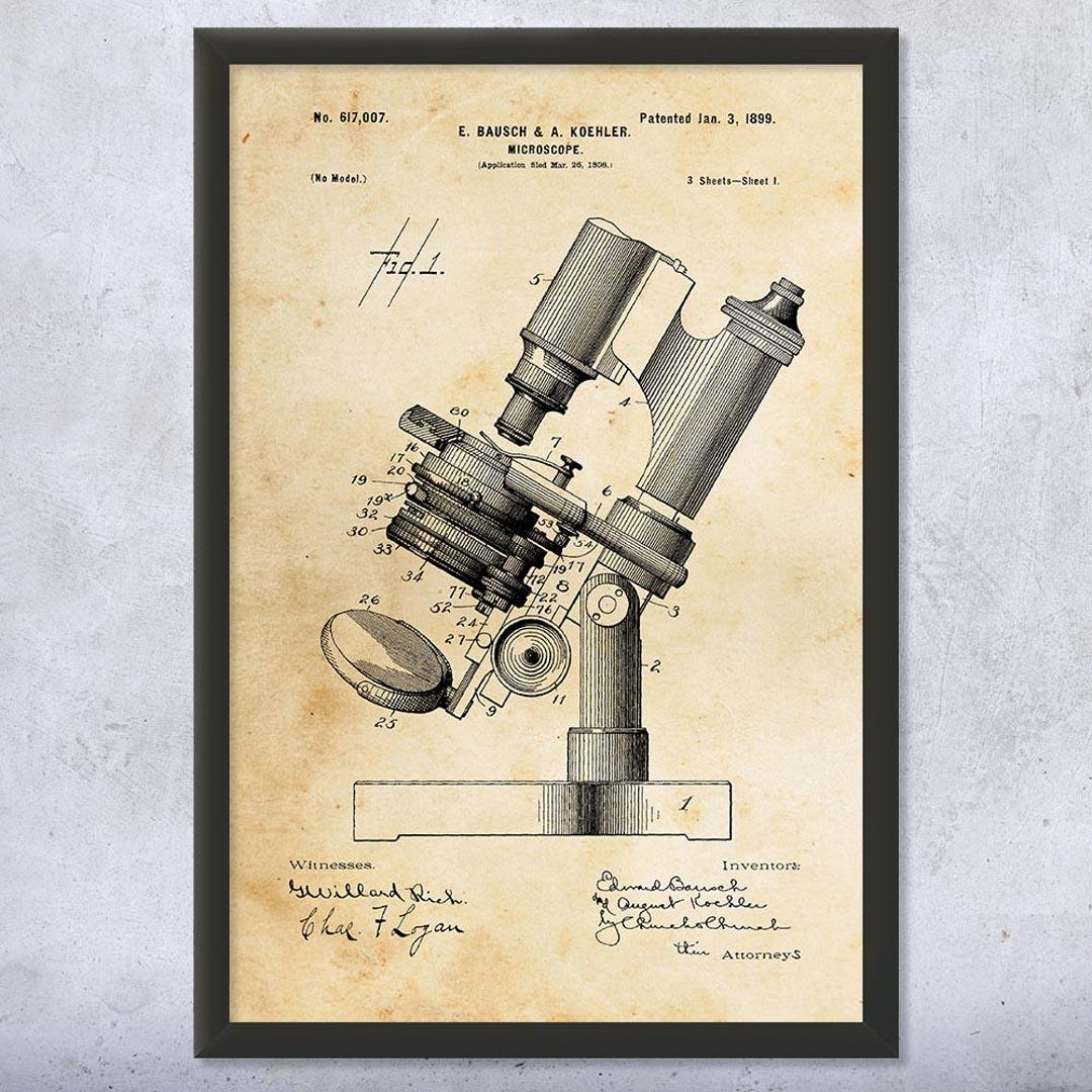 Light Microscope Patent Wall Art Poster, Canvas or Framed Bio Lab Decor ...