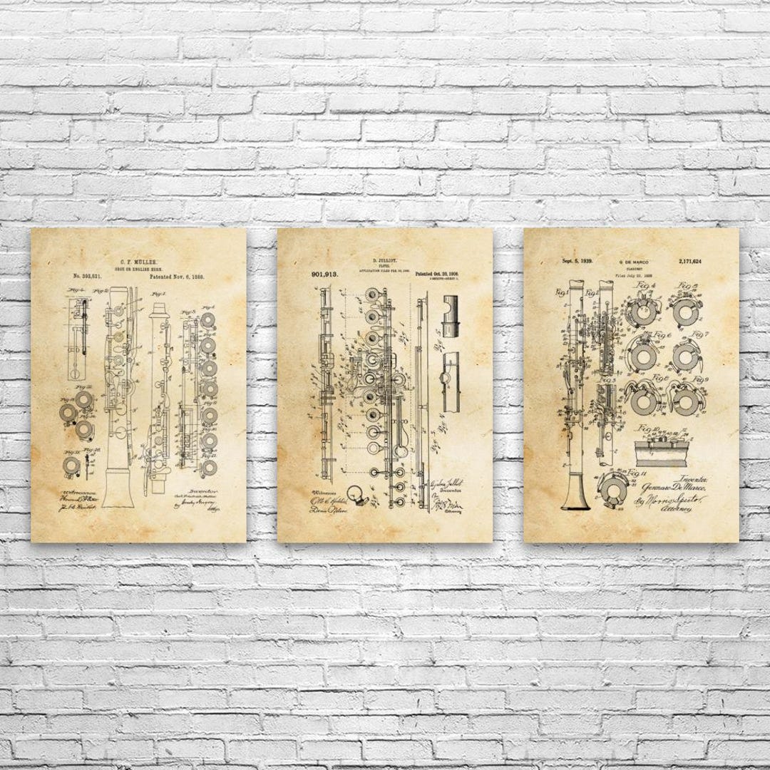 Wind Instruments Patent Wall Art Set of 3: Classroom Decor, Music Wall ...
