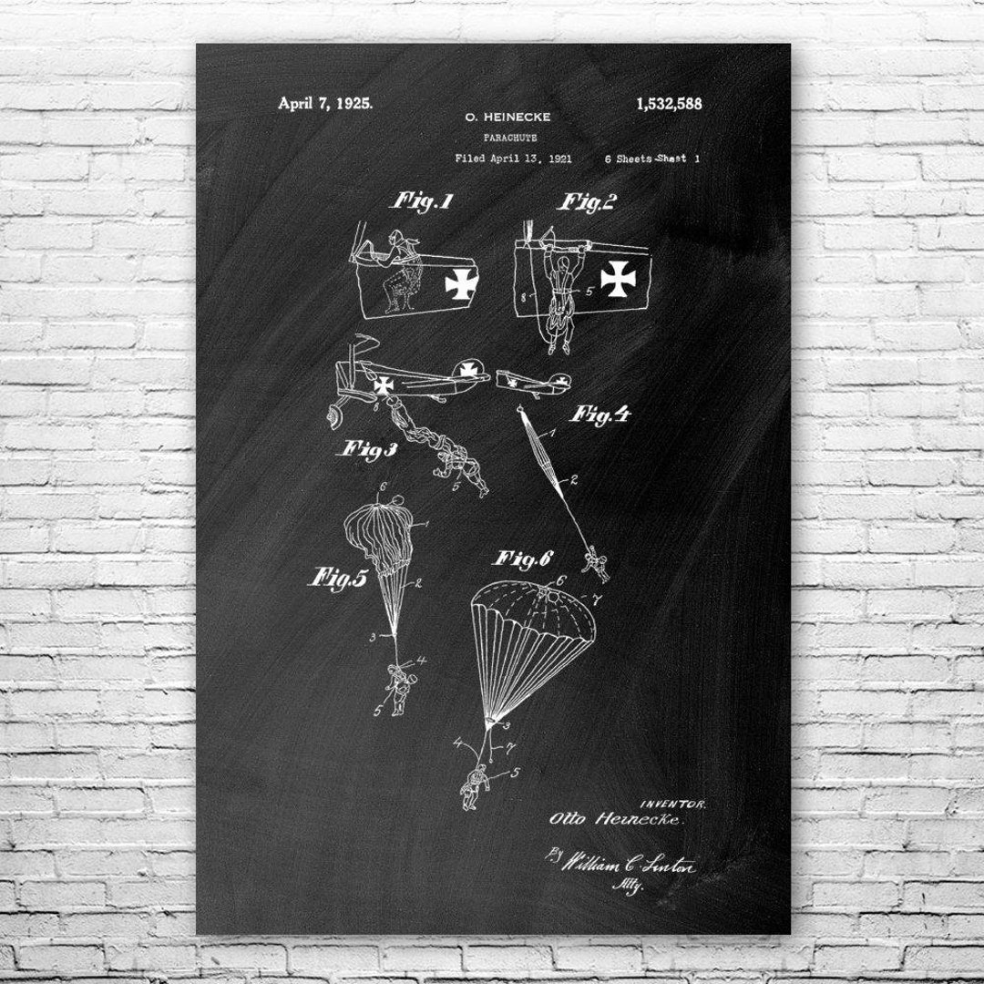 WW1 Fighter Plane Parachute Patent Print Poster Skydiving - Etsy