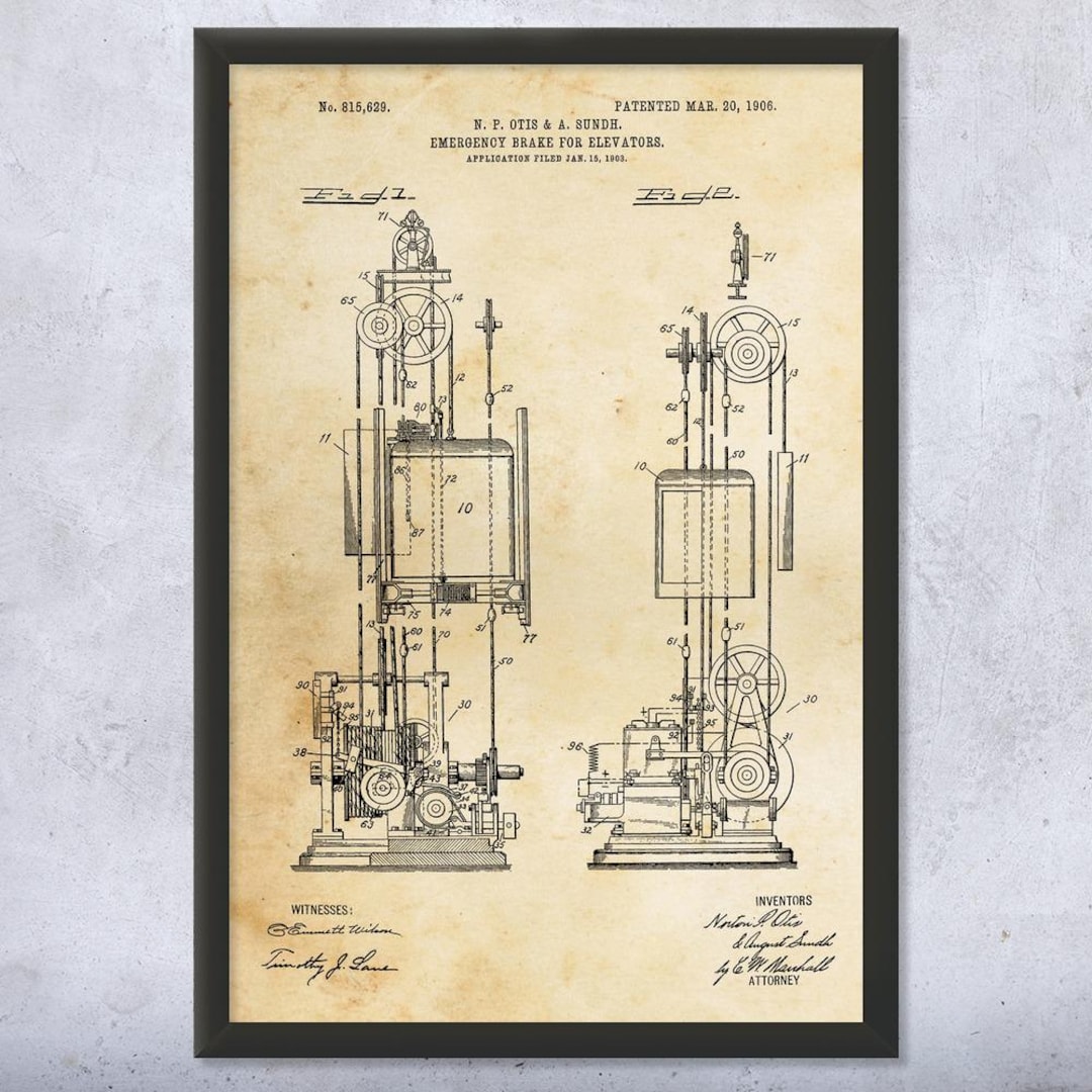 Elevator Emergency Brake Patent Wall Art | Poster, Canvas or Framed ...