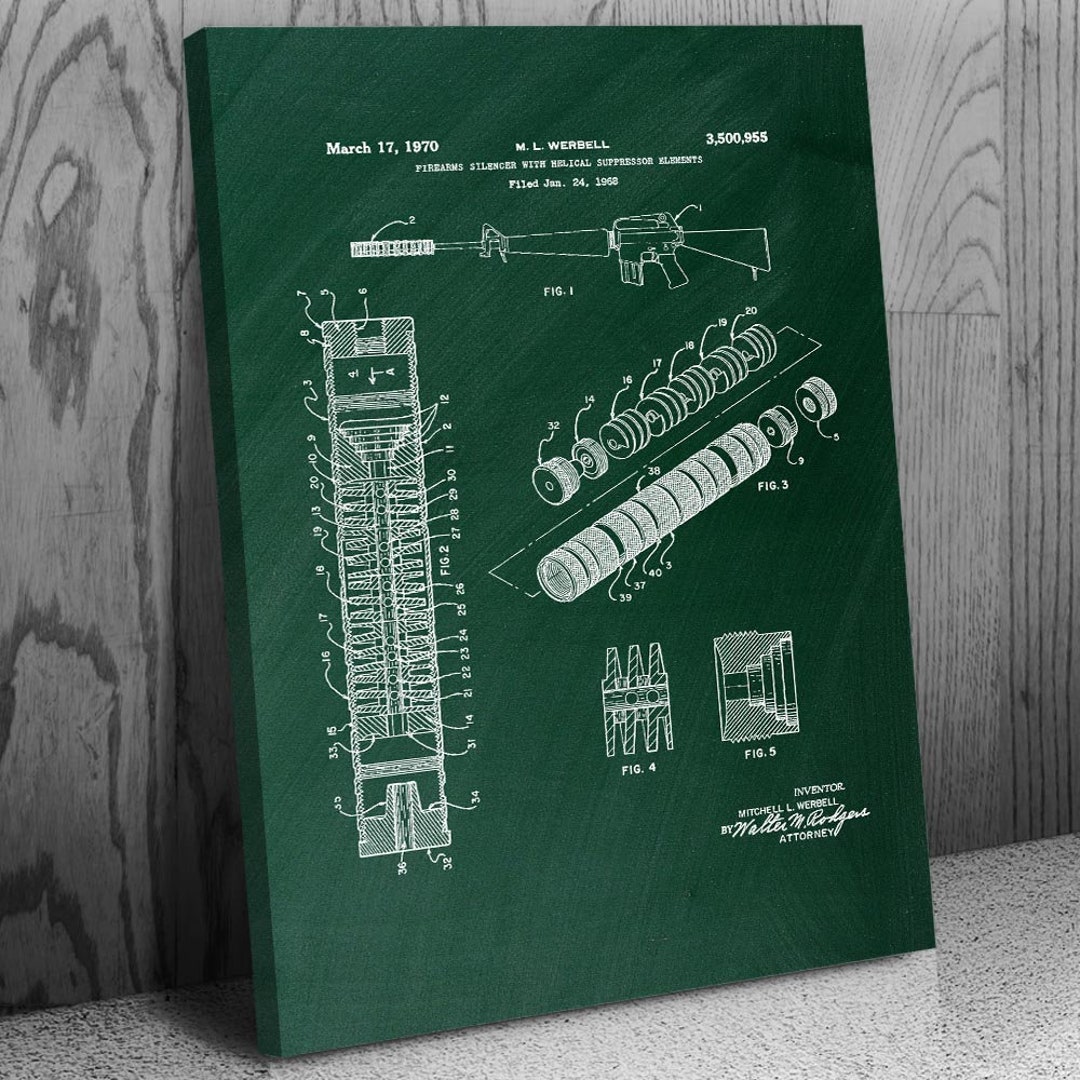 Rifle Silencer Canvas Print, M16 Rifle, Silencer Blueprint, Soldier ...