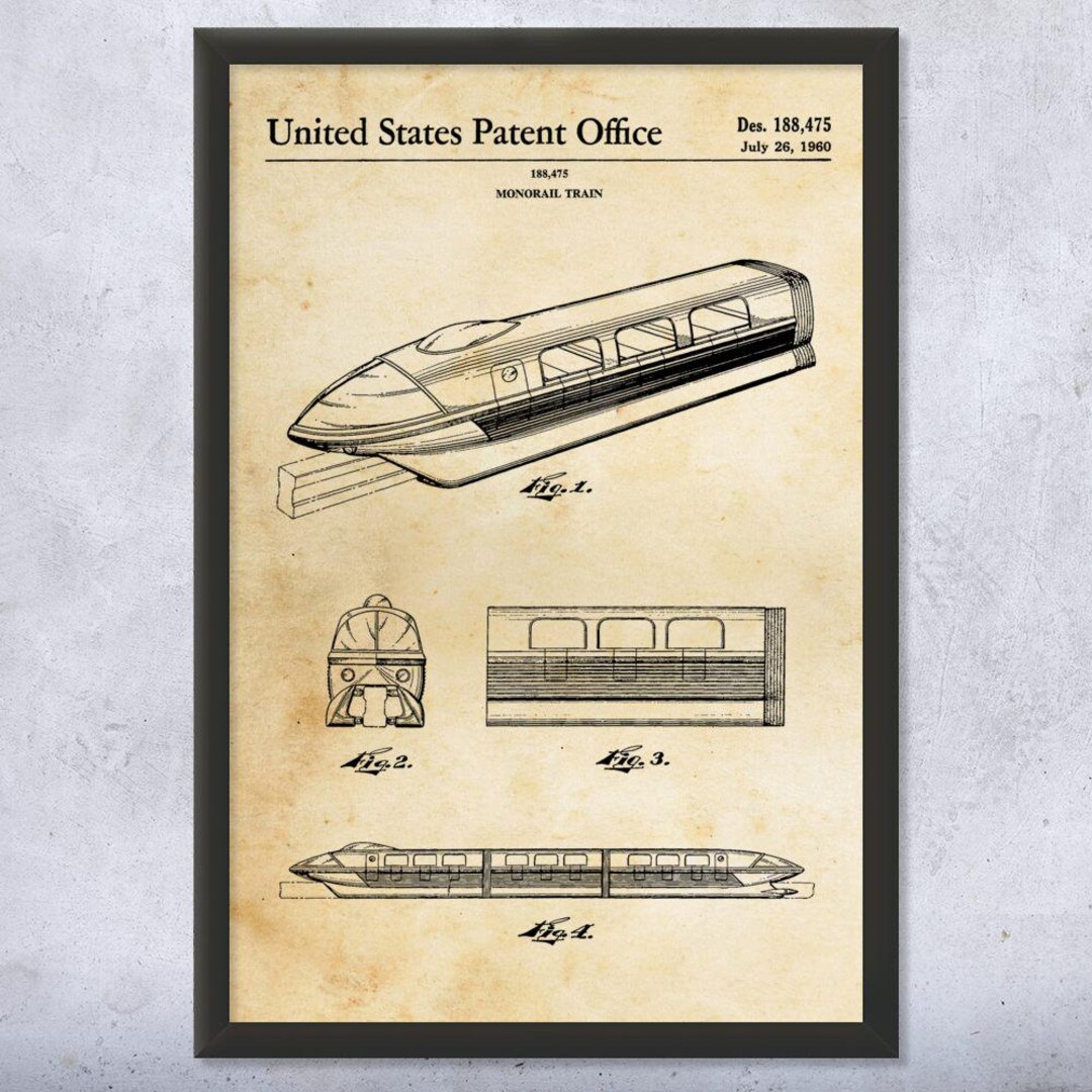 Monorail Train Patent Wall Art | Poster, Canvas or Framed | Train Decor ...