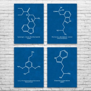 Psychedelic Molecules Posters Set of 4, Acid Art Print, Stoner Gift ...