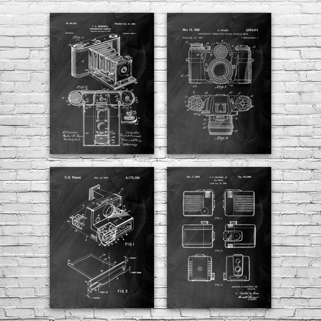 Camera Patent Posters Set of 4, Camera Decor, Photographer Gift, Camera ...