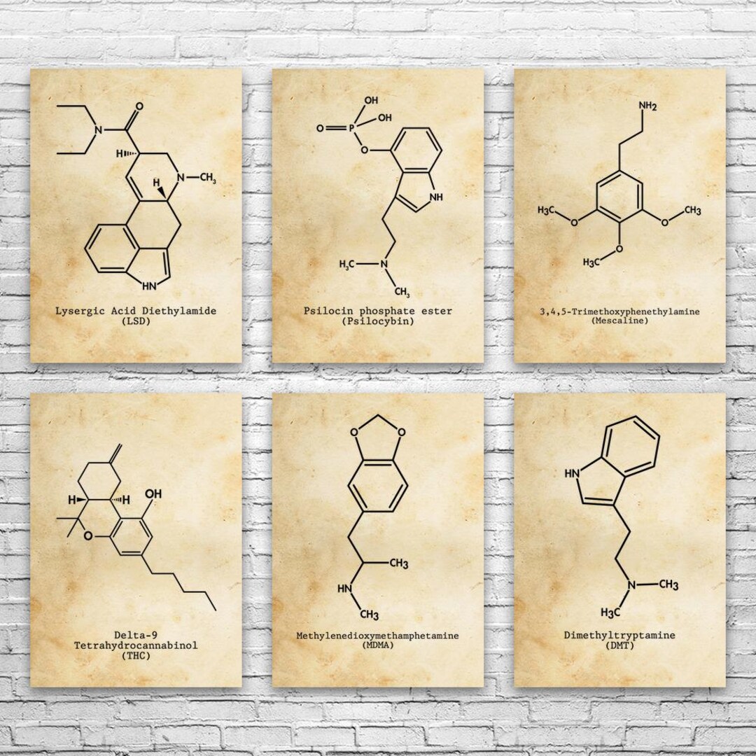 Psychedelic Molecule Posters Set of 6, Acid Art Print, Stoner Gift, Lsd ...