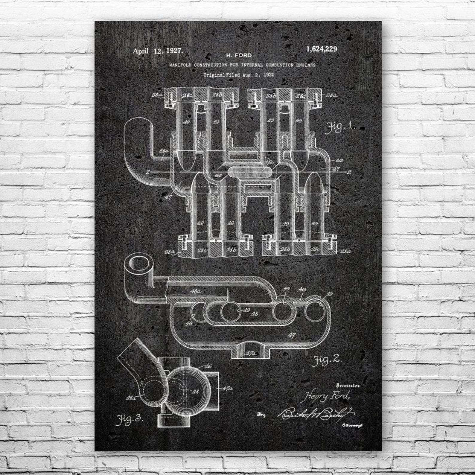 Intake Manifold Poster Print, Mechanic Gift, Engine Blueprint, Car ...