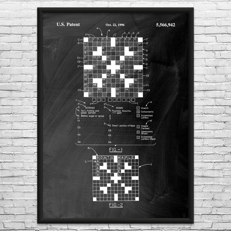 Crossword Puzzle Patent Art Print: Crossword Design, Gameroom Decor - Etsy