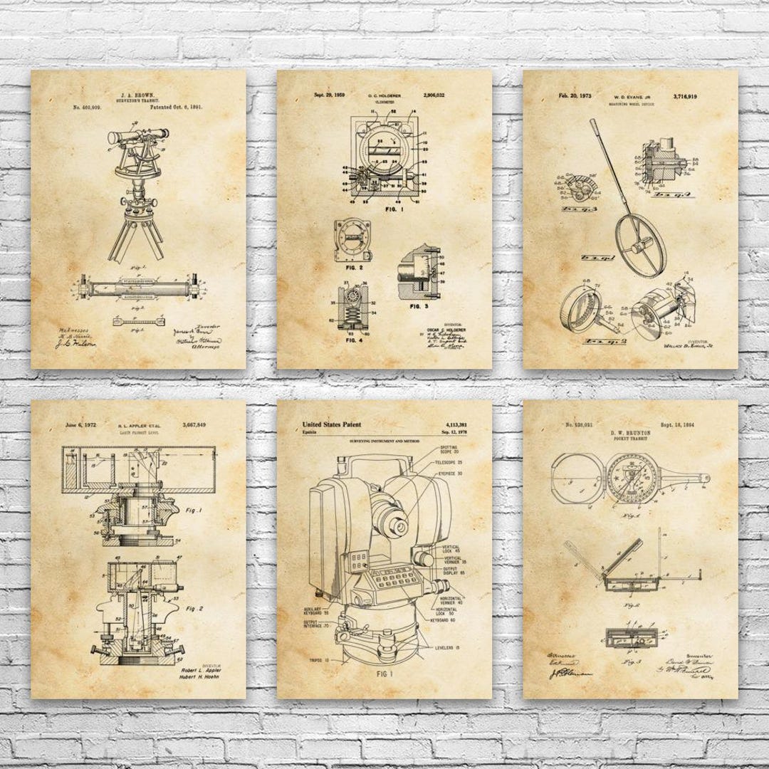 Surveying Patent Wall Art Set of 6 | Poster, Canvas or Framed ...