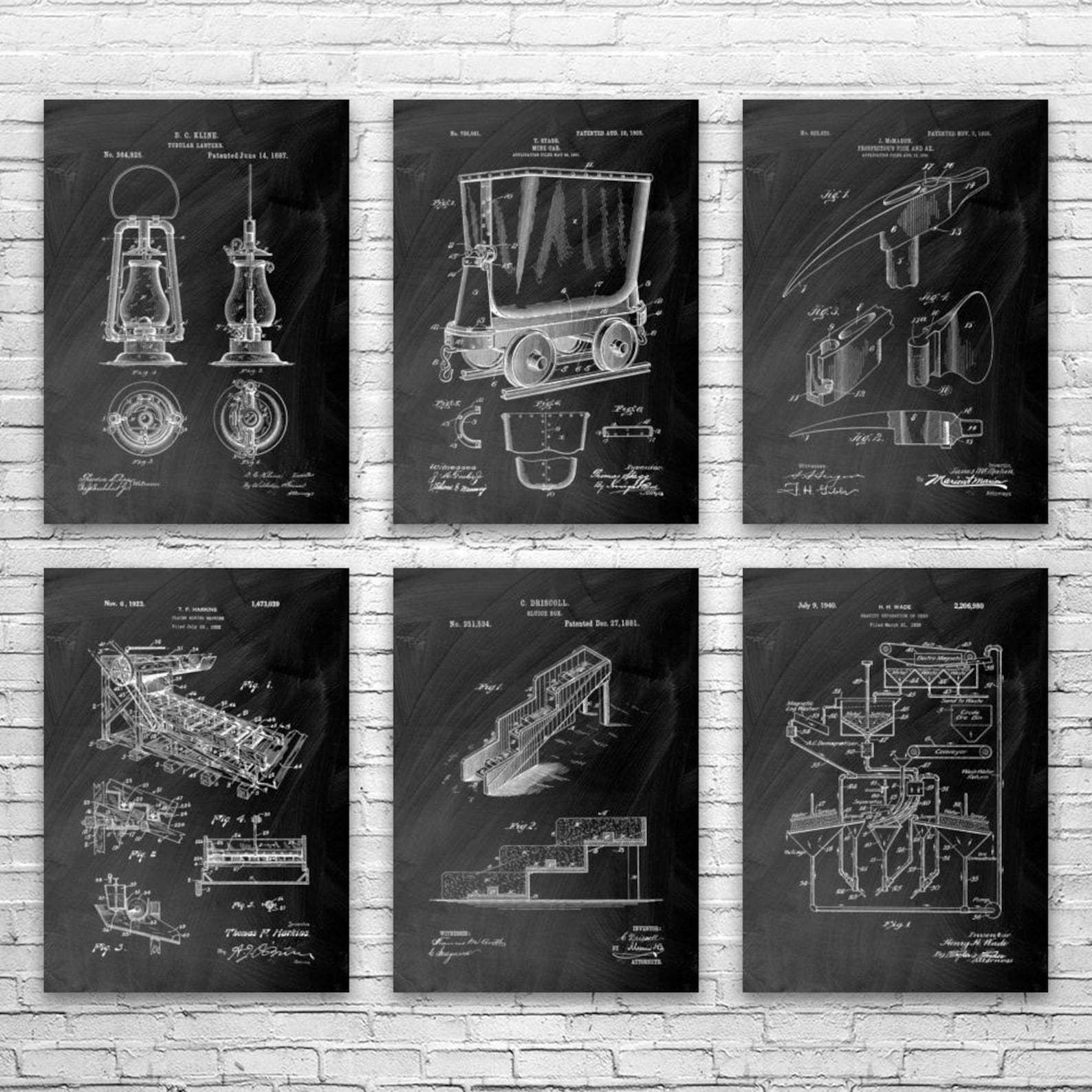 Mining Patent Wall Art Set of 6: Miner Gift, Lamp Blueprint - Etsy