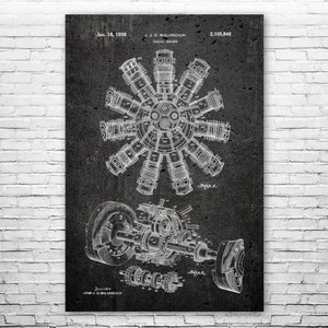 Radial Engine Patent Print Poster, Aviation Gifts, Airplane Decor ...