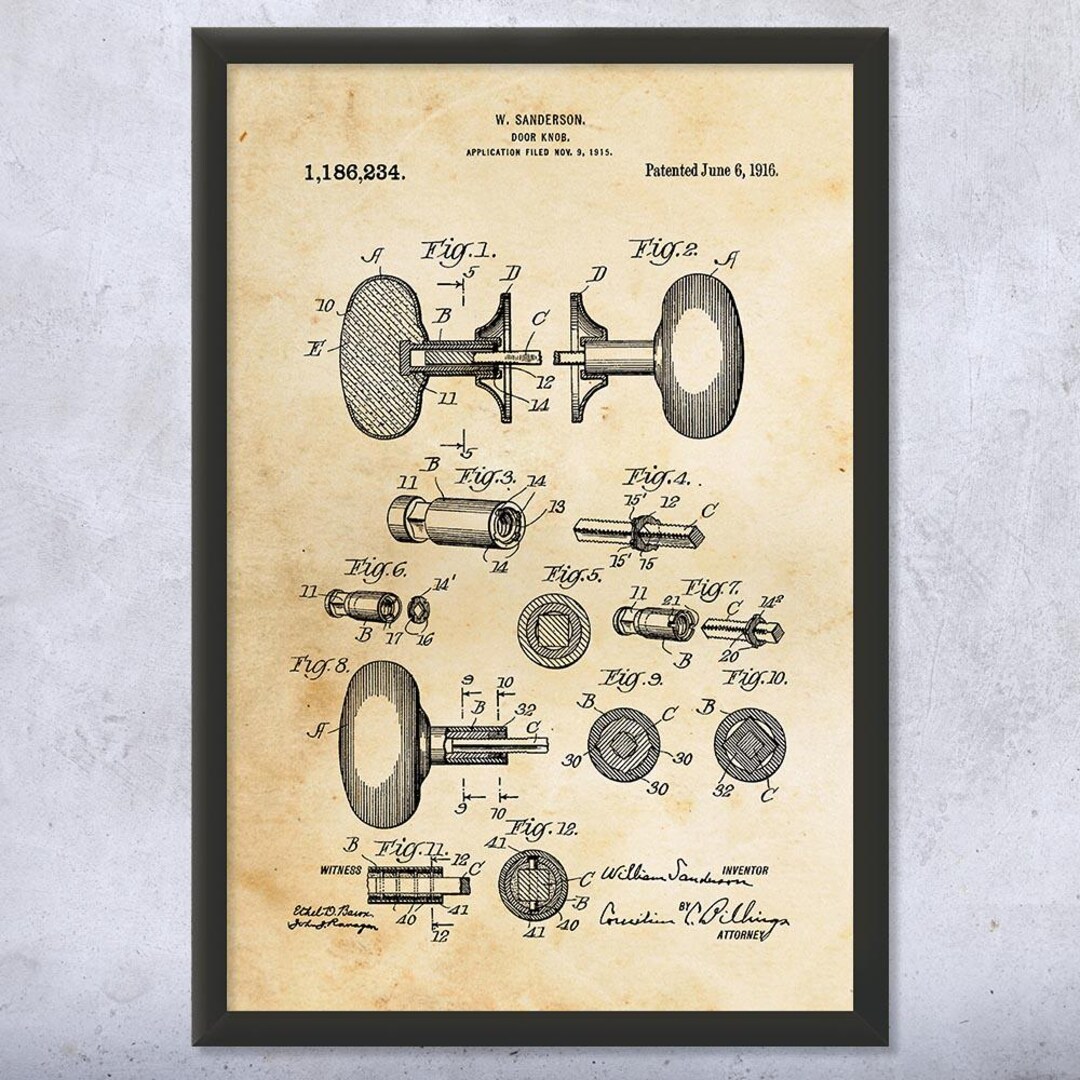 Door Knob Patent Wall Art | Poster, Canvas or Framed | Handyman Gift ...