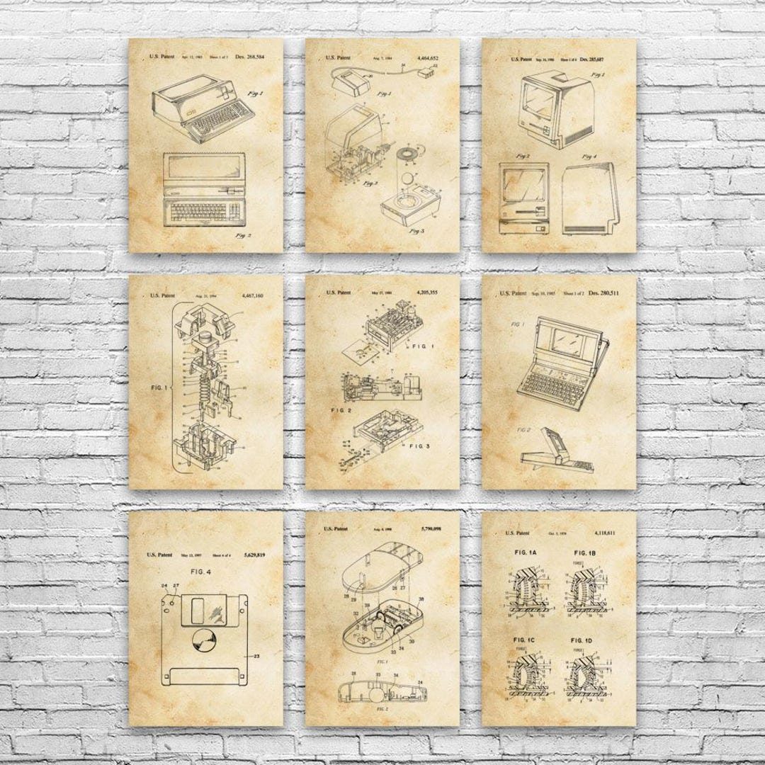Retro Computer Patent Wall Art Set of 9 | Poster, Canvas or Framed ...
