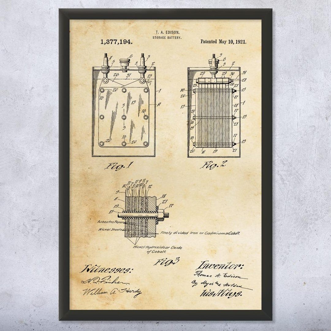 Thomas Edison Storage Battery Patent Art Print: Edison Art Print ...