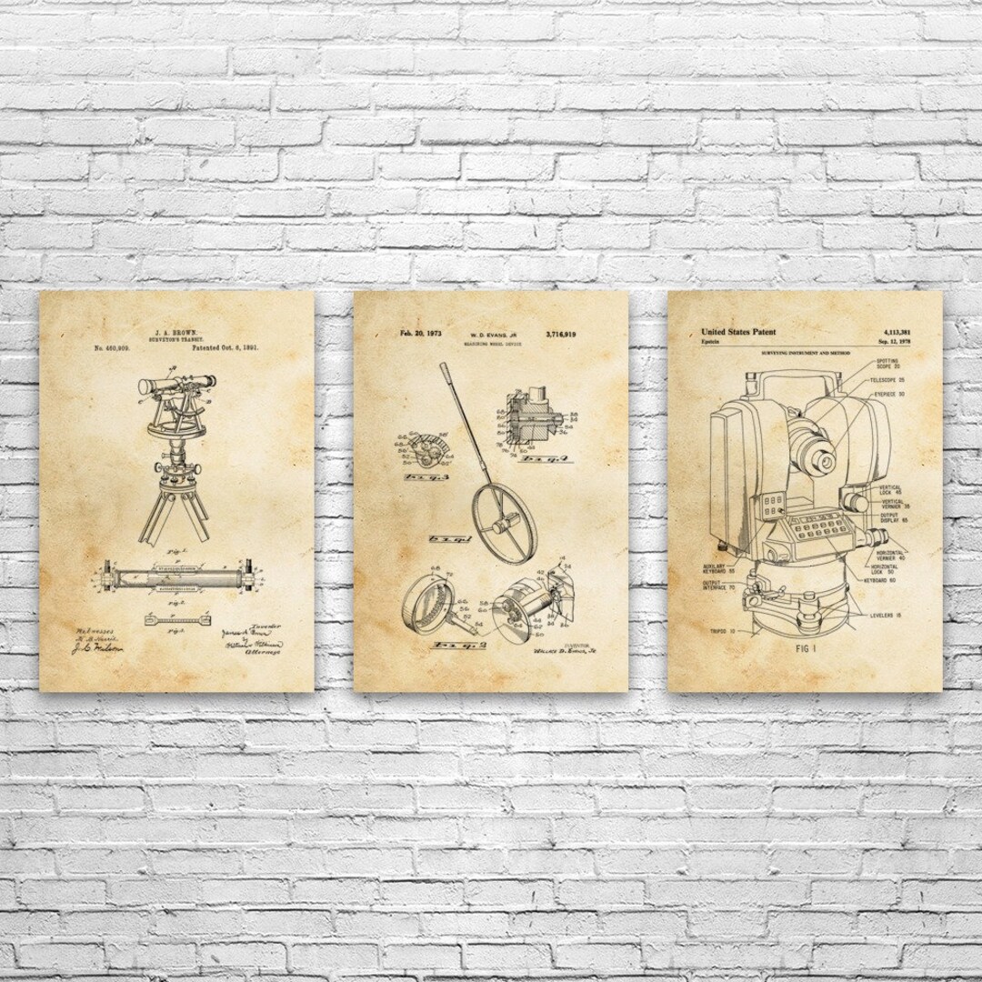 Surveying Patent Posters Set of 3, Surveyor Gift, Civil Engineering ...