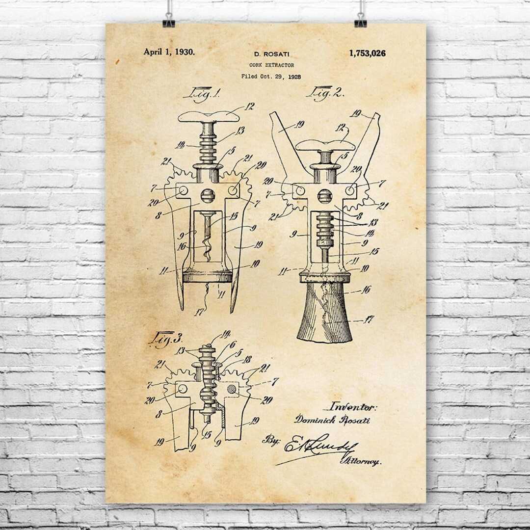 Wine Bottle Corkscrew Poster Print Restaurant Art Bartender - Etsy