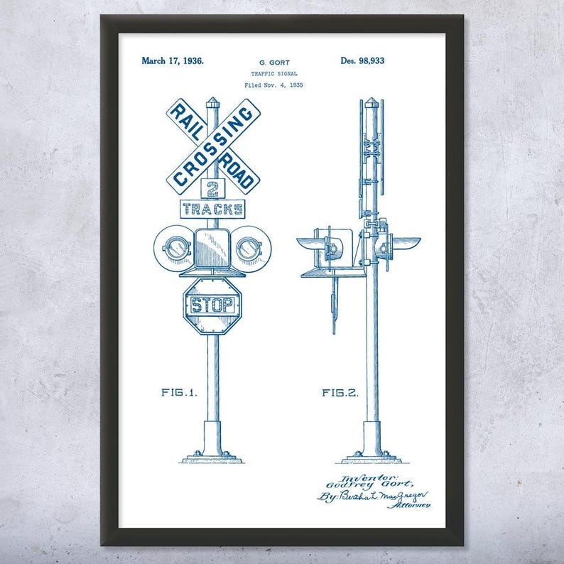 Railroad Crossing Signal Patent Art Print: Train Station Art, Railroad ...