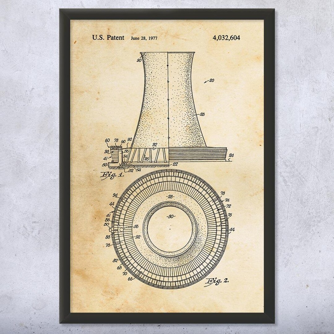 Nuclear Power Plant Cooling Tower Patent Wall Art Poster, Canvas or ...