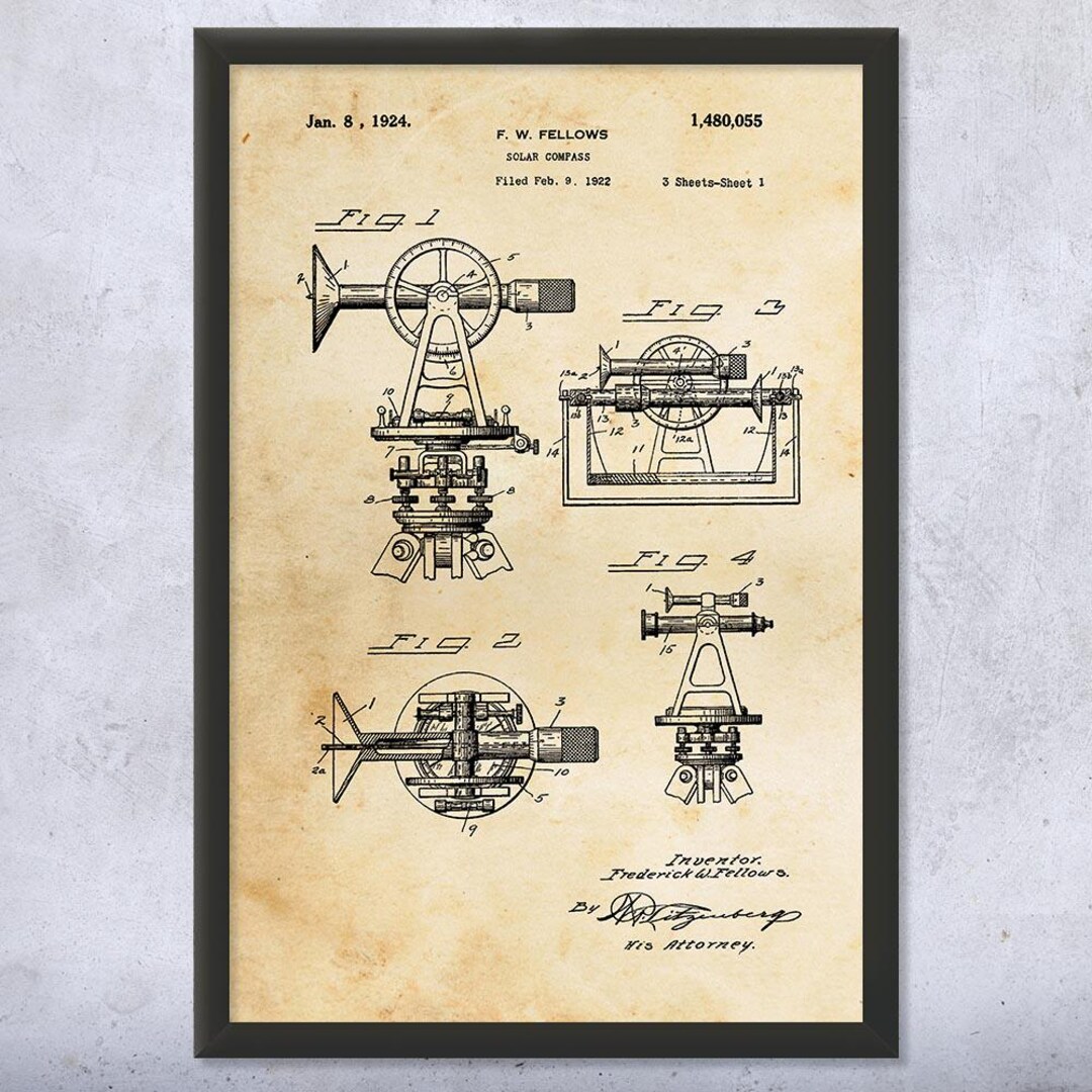 Solar Compass Patent Art Print: Surveyor Gift, Surveying Wall Art - Etsy