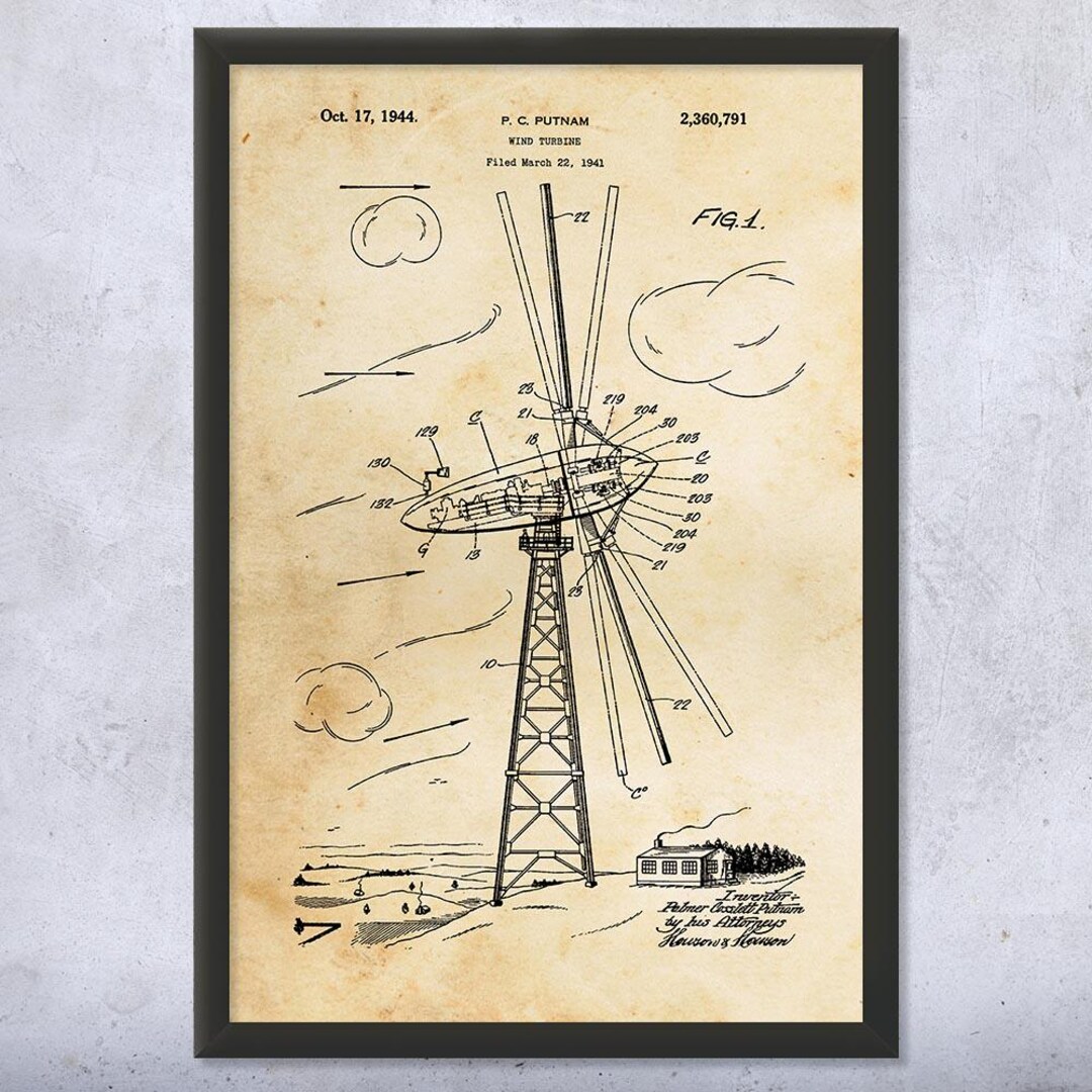 Wind Turbine Patent Wall Art | Poster, Canvas or Framed | Wind Farm Art ...