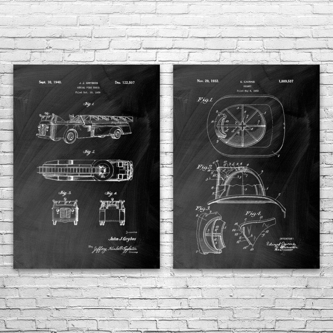 Firefighter Patent Wall Art Set of 2: Fireman Gift, Fire Station Art - Etsy