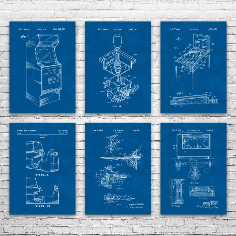 Arcade Patent Wall Art Set of 6: Arcade Blueprint, Gamer Gifts - Etsy
