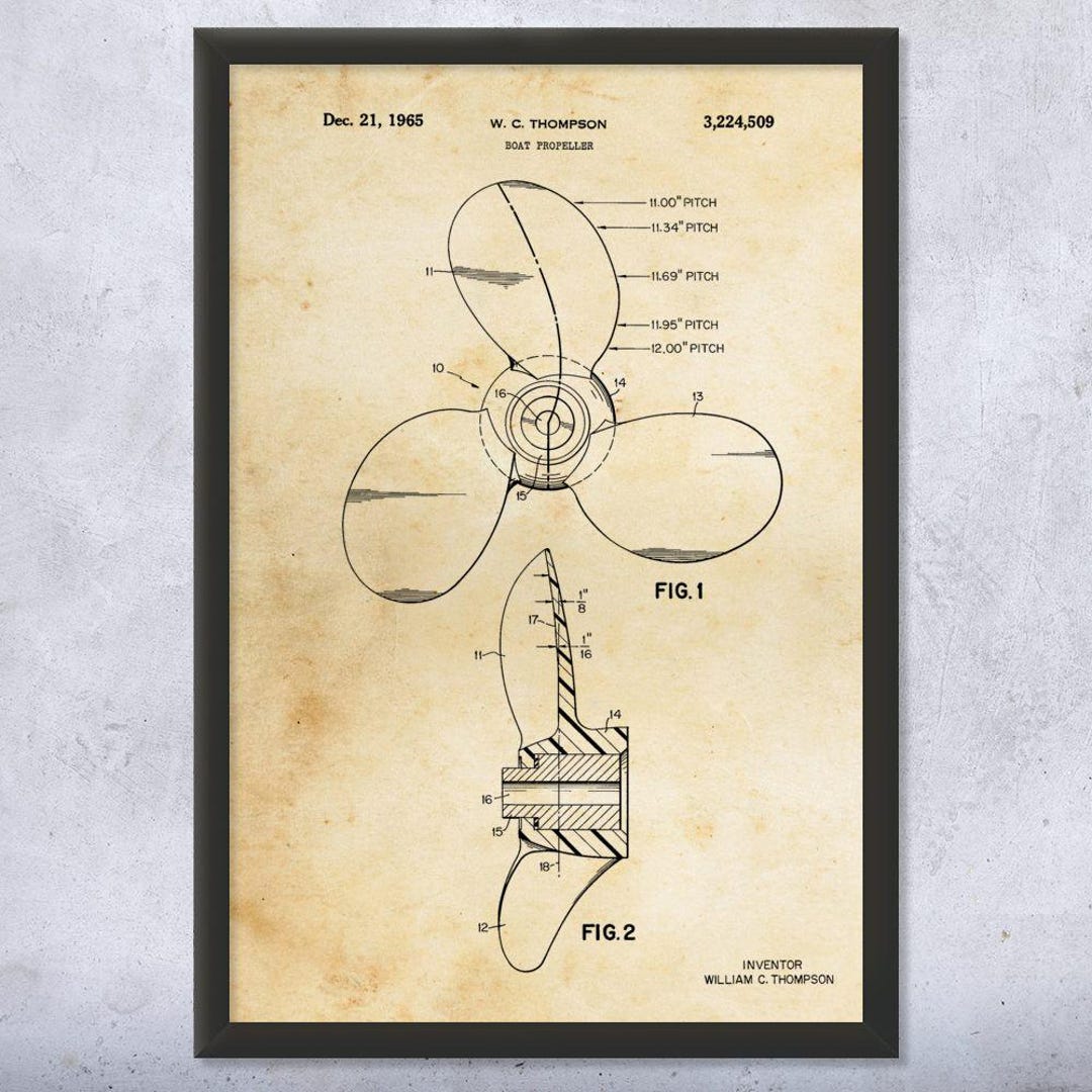 Boat Propeller Patent Wall Art | Poster, Canvas or Framed | Boating ...