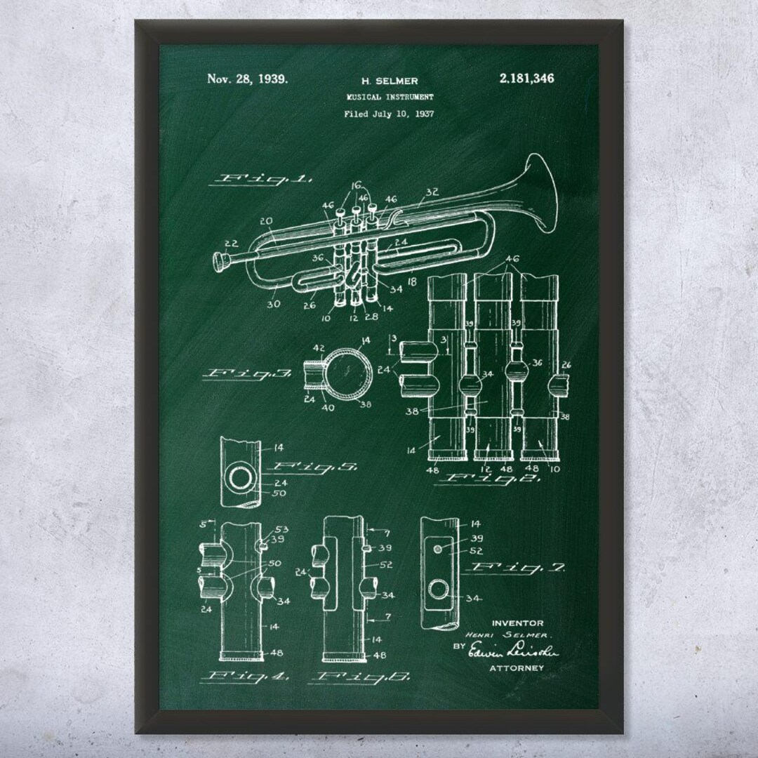 Framed Trumpet Wall Art Print, Trumpet Design, Jazz Art, Music Class ...