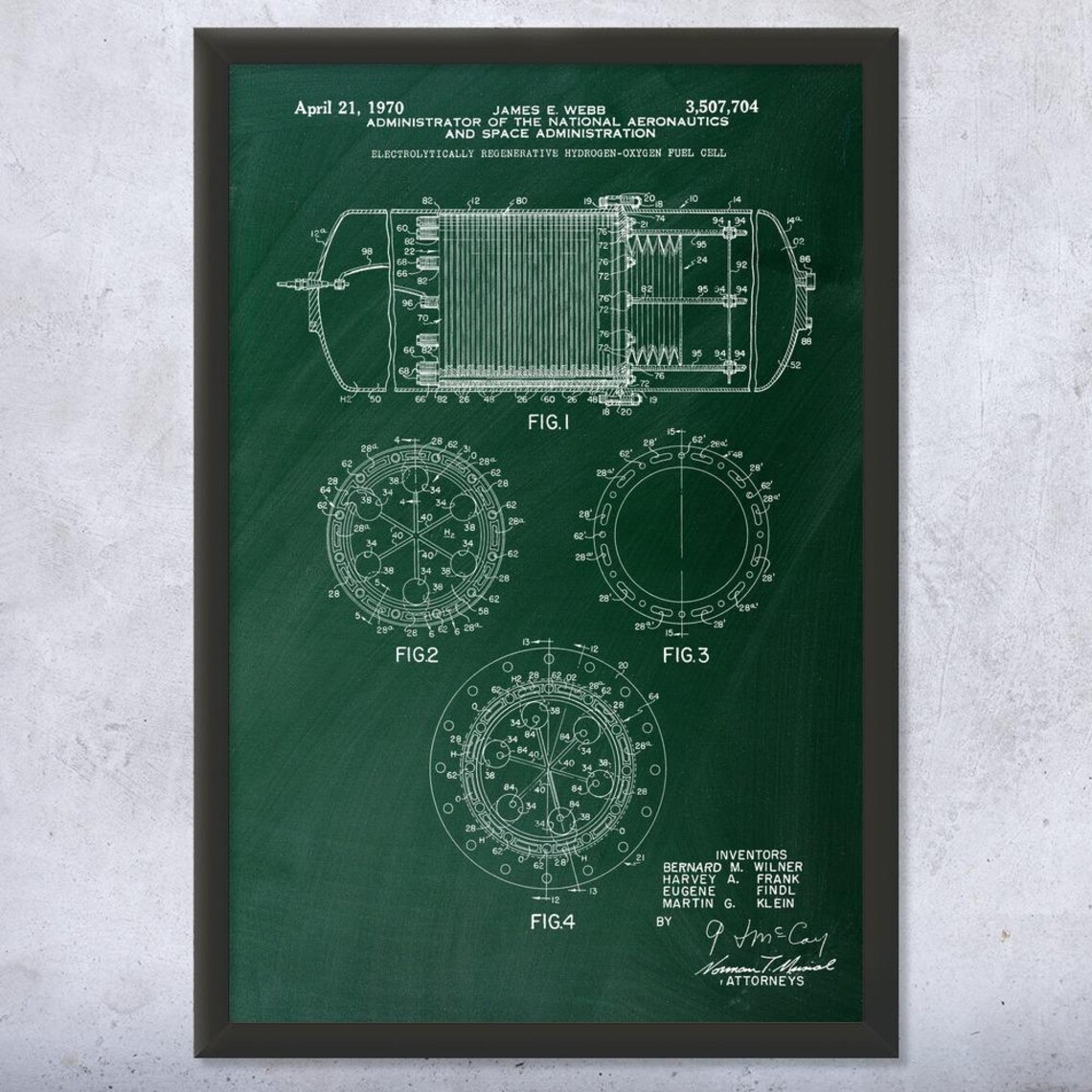 Hydrogen Fuel Cell Patent Art Print: Engineering Gifts, NASA Blueprint ...