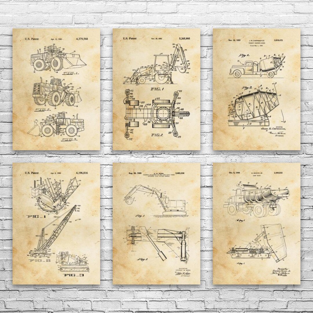 Heavy Machinery Patent Wall Art Set of 6 | Poster, Canvas or Framed ...