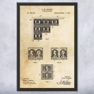 Framed Postage Stamps Wall Art Print, Stamp Collector, Postal Clerk ...